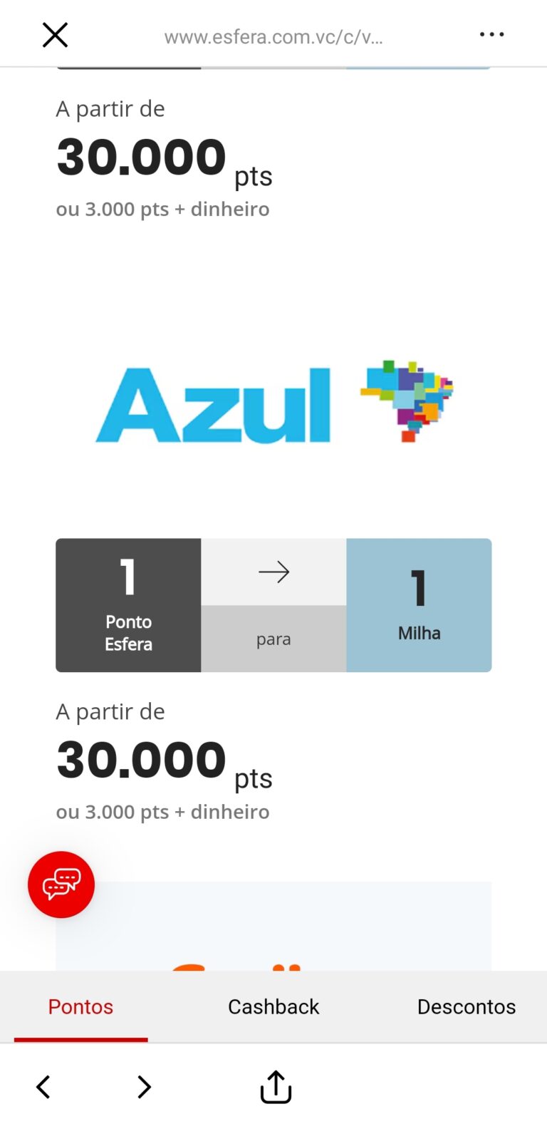 Passo a passo de como transferir pontos Esfera para Azul
